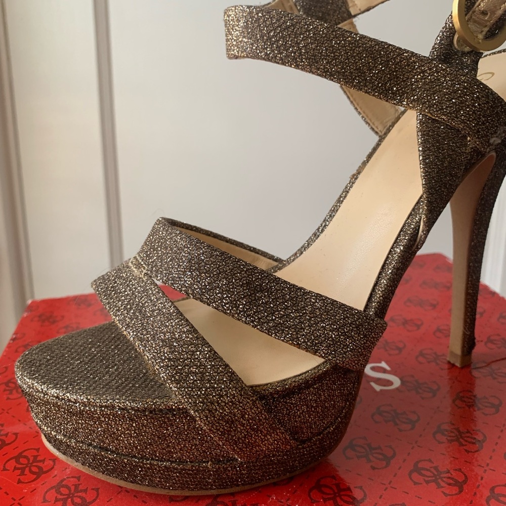Guess Platform Bronze Gold Heels - Gem